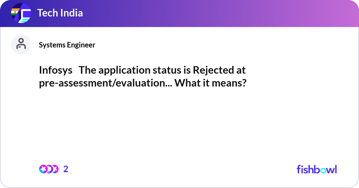 Infosys The application status is Rejected at pr... | Fishbowl