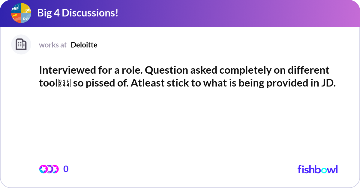 Interviewed for a role. Question asked completely ... | Fishbowl
