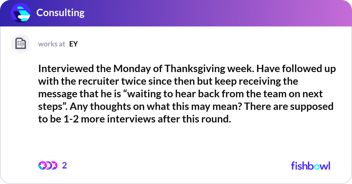 Interviewed the Monday of Thanksgiving week. Have ... | Fishbowl