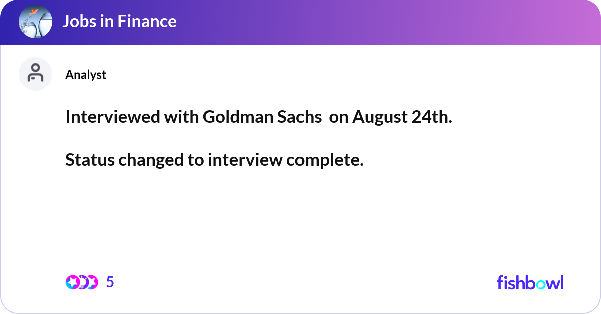 Interviewed with Goldman Sachs on August 24th. S... | Fishbowl