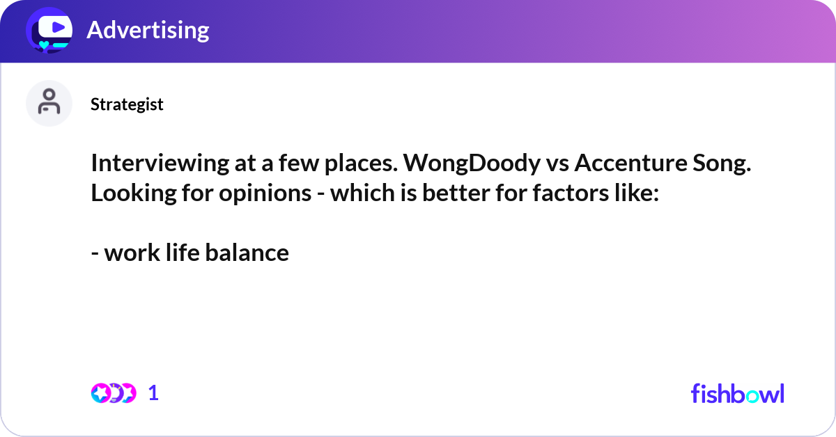 Interviewing at a few places. WongDoody vs Accentu... | Fishbowl