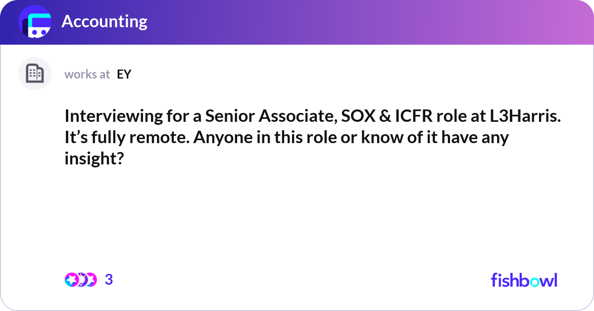 Interviewing for a Senior Associate, SOX & ICFR ro... | Fishbowl