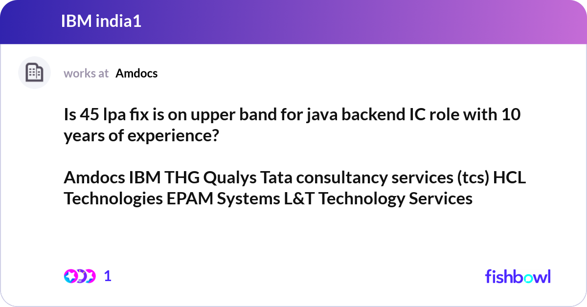 Is 45 lpa fix is on upper band for java backend IC... | Fishbowl