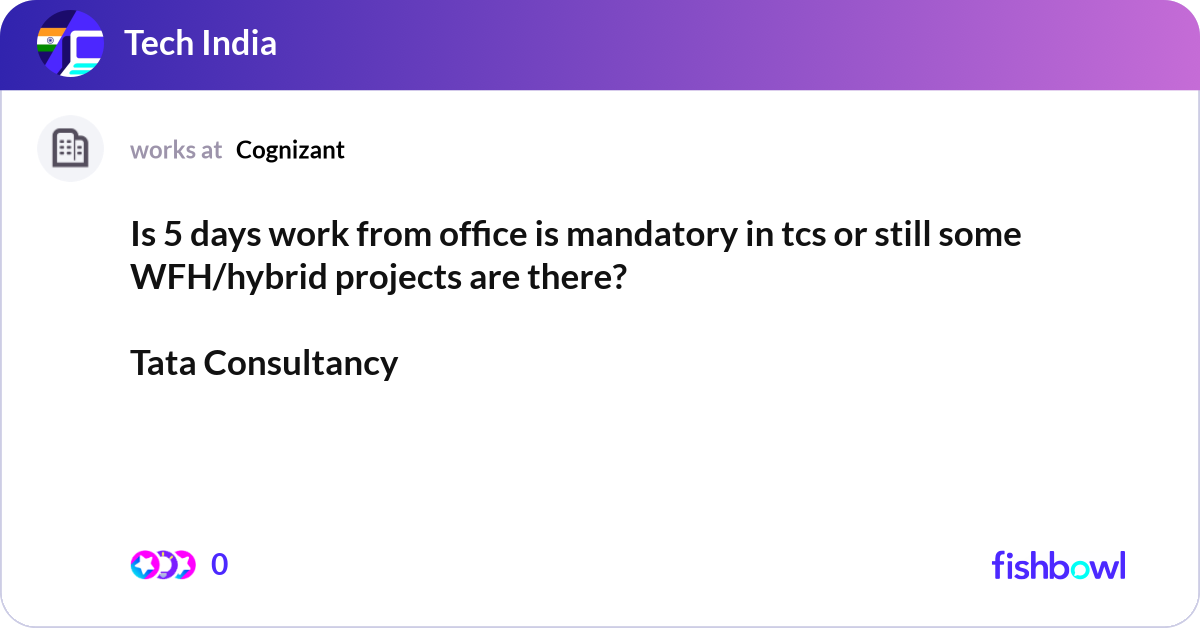 Is 5 days work from office is mandatory in tcs or ... | Fishbowl