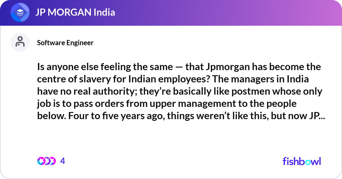 Is anyone else feeling the same — that Jpmorgan ha... | Fishbowl