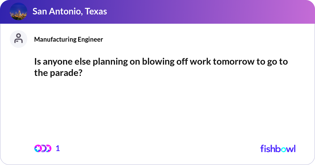 Is anyone else planning on blowing off work tomorr... | Fishbowl