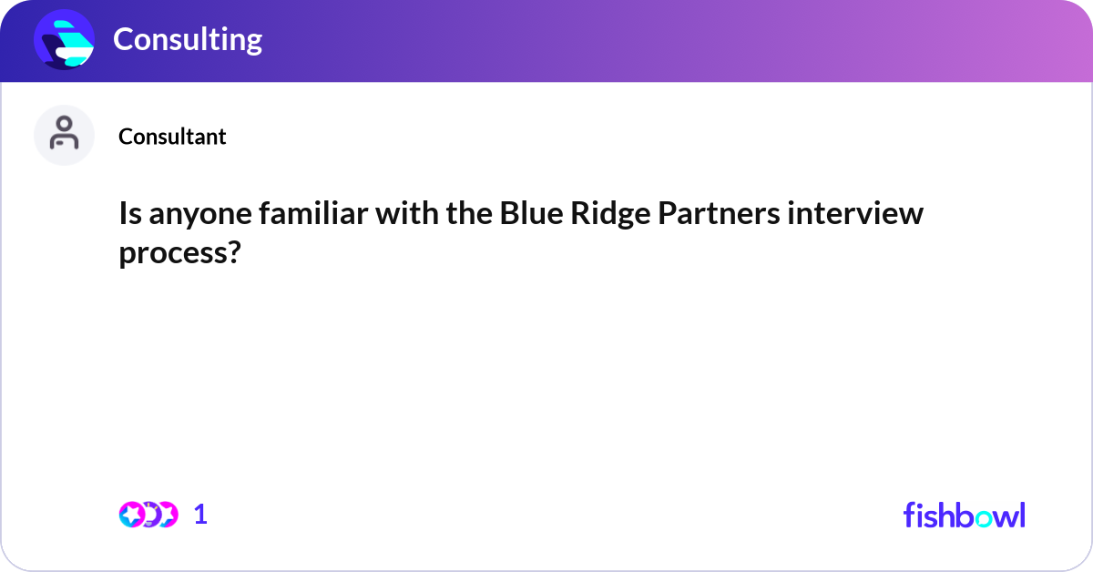 Is anyone familiar with the Blue Ridge Partners in... | Fishbowl