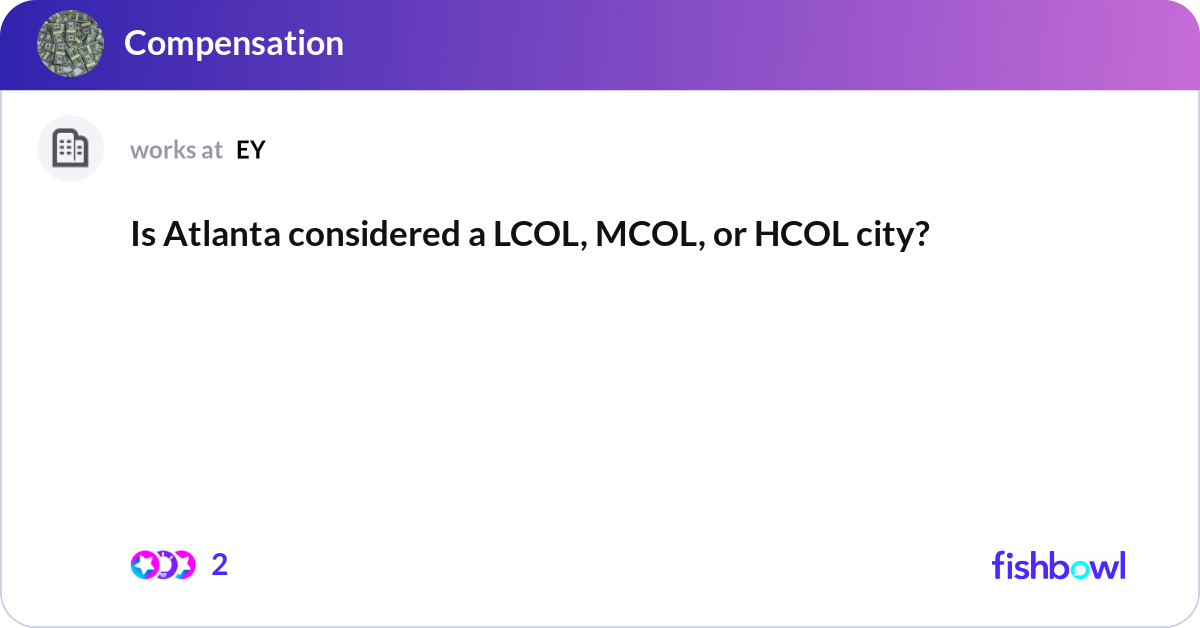 Is Atlanta considered a LCOL, MCOL, or HCOL city? | Fishbowl