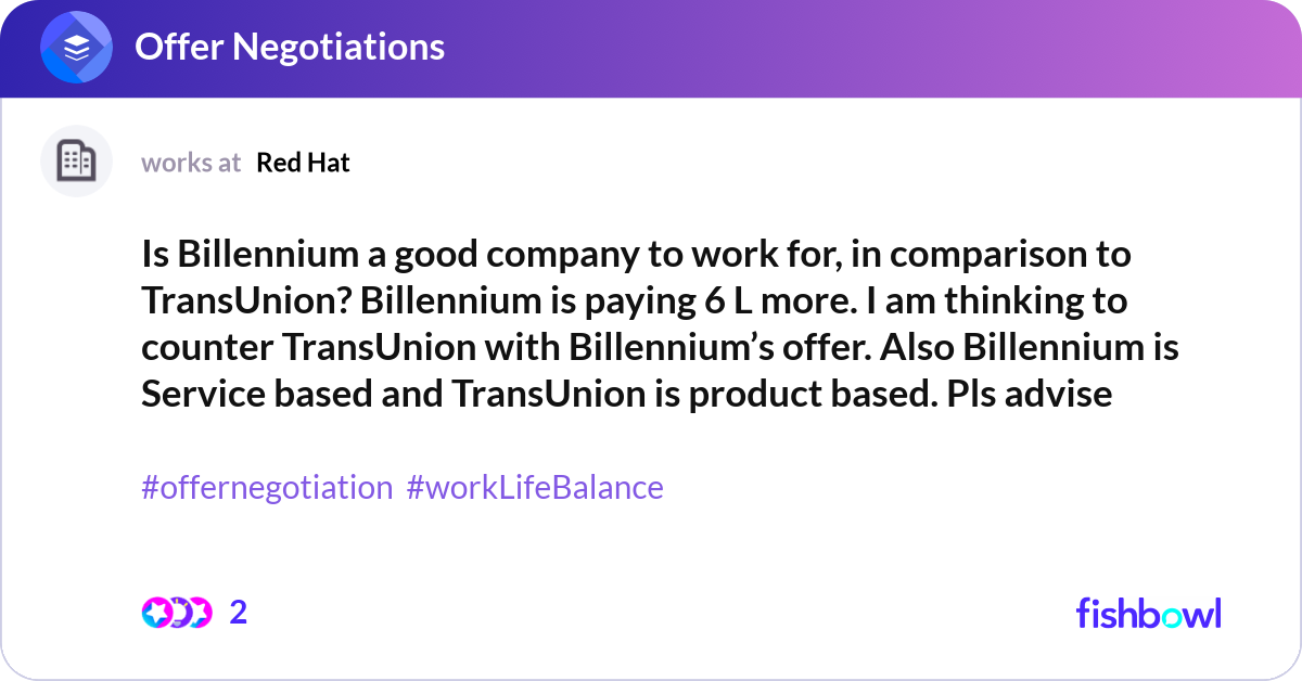 Is Billennium a good company to work for, in compa... | Fishbowl