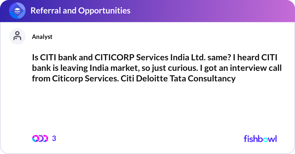 Is CITI bank and CITICORP Services India Ltd. same... | Fishbowl