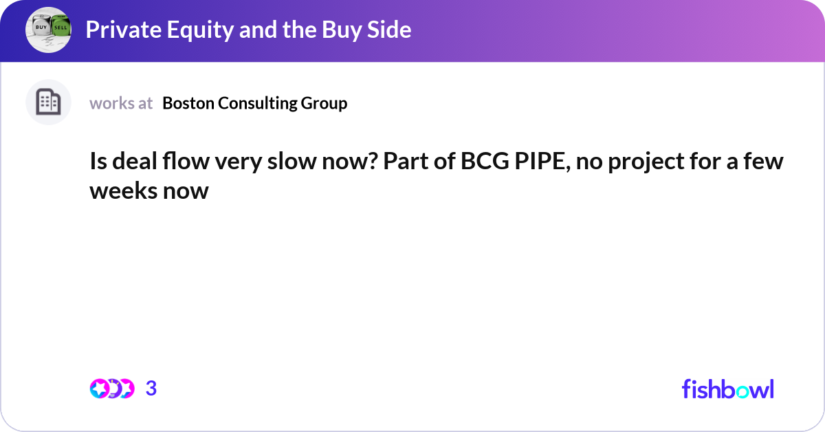 Is deal flow very slow now? Part of BCG PIPE, no p... | Fishbowl