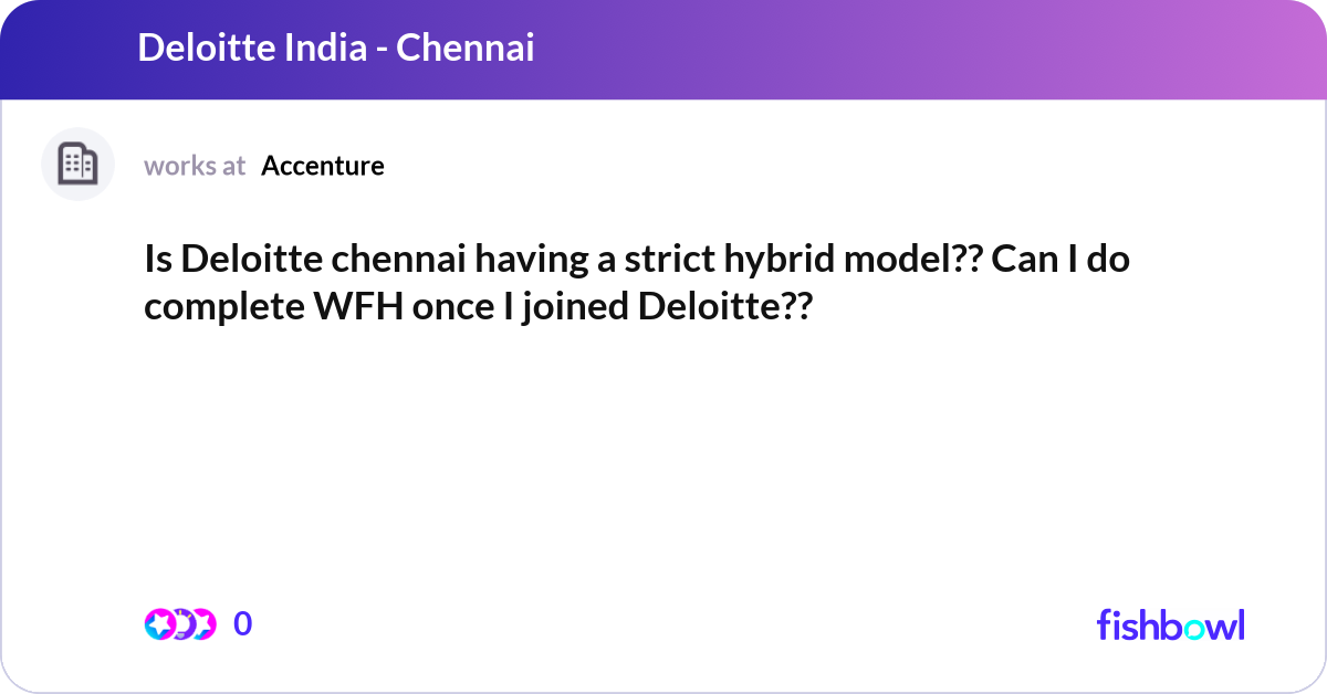 Is Deloitte chennai having a strict hybrid model??... | Fishbowl
