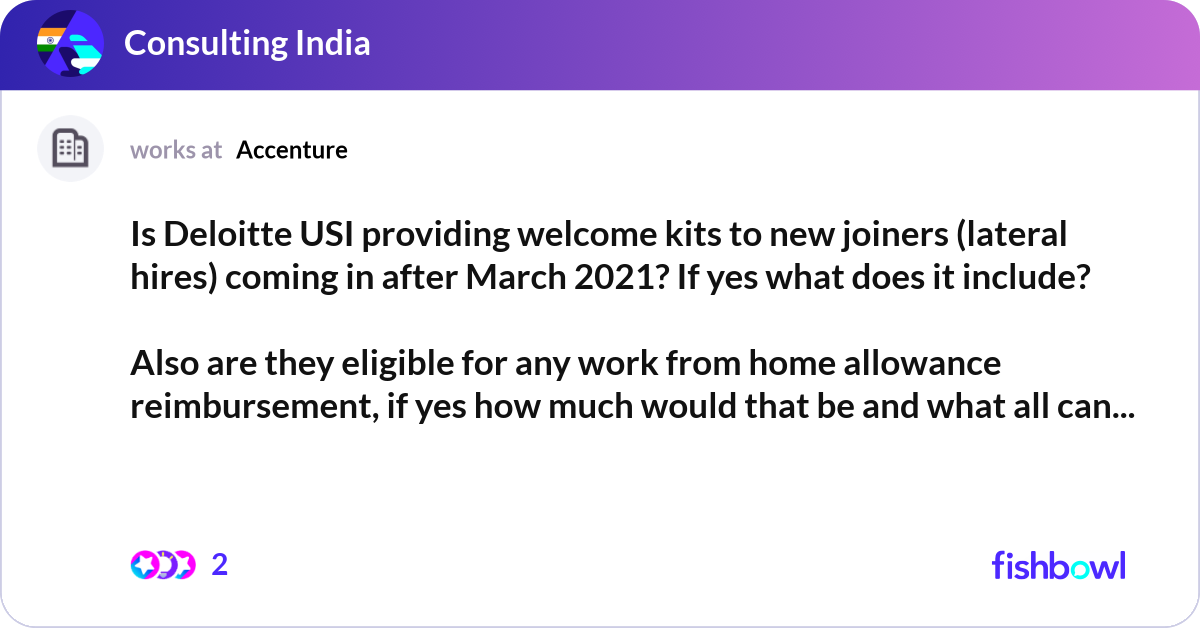 Is Deloitte USI providing welcome kits to new join... | Fishbowl