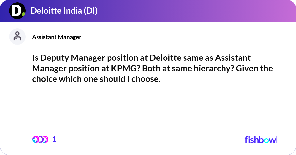 Is Deputy Manager position at Deloitte same as Ass... | Fishbowl