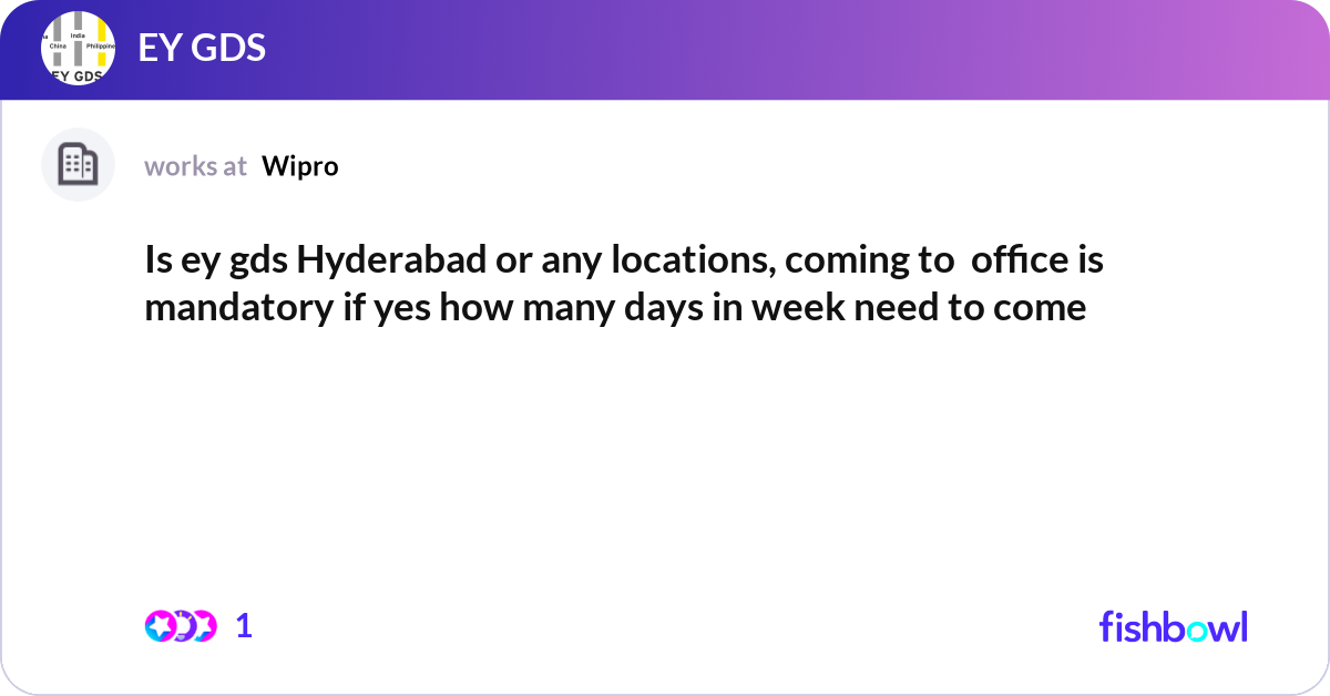 Is ey gds Hyderabad or any locations, coming to o... | Fishbowl
