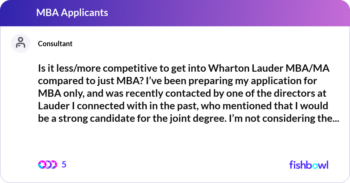 Is it less/more competitive to get into Wharton La... | Fishbowl