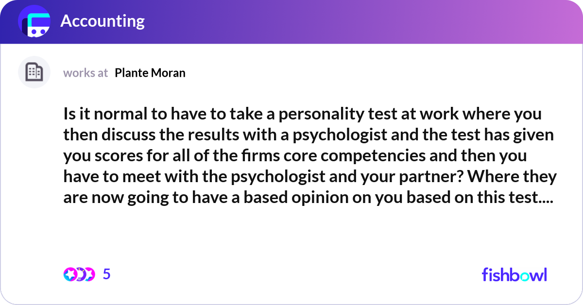 Is it normal to have to take a personality test at... | Fishbowl