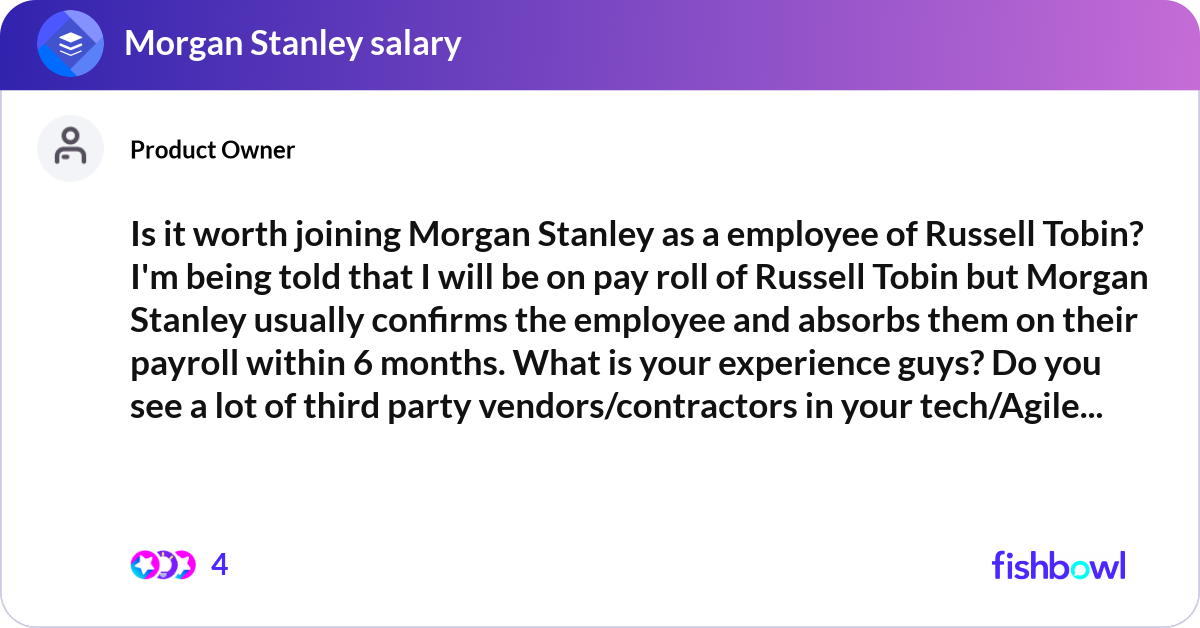 Is it worth joining Morgan Stanley as a employee o... | Fishbowl