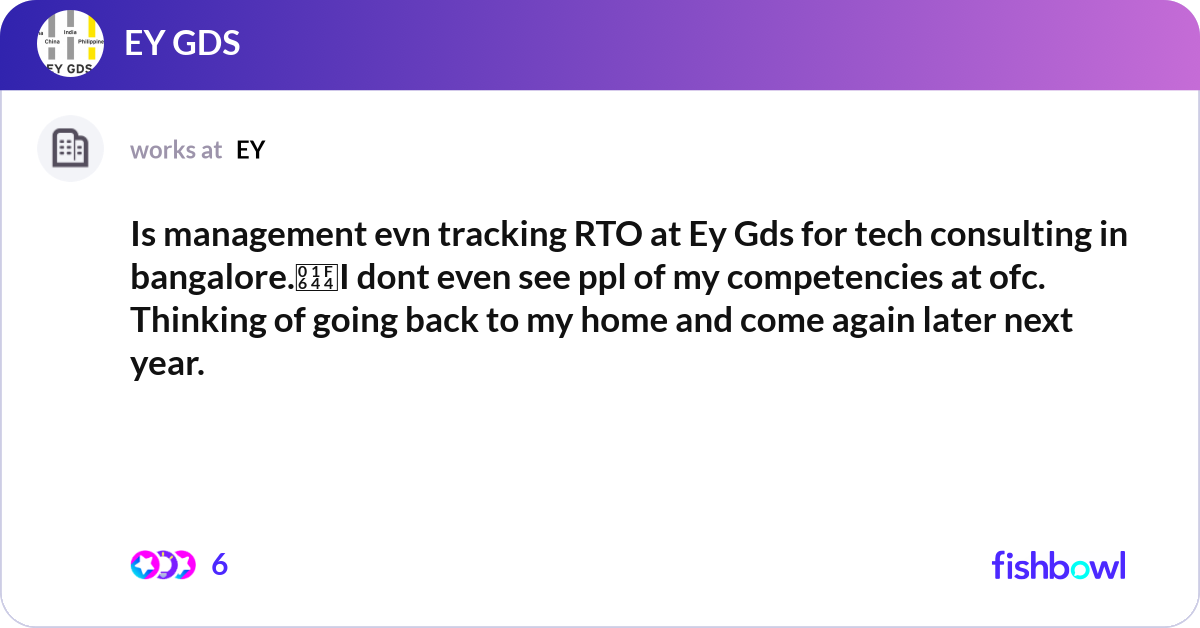 Is management evn tracking RTO at Ey Gds for tech ... | Fishbowl
