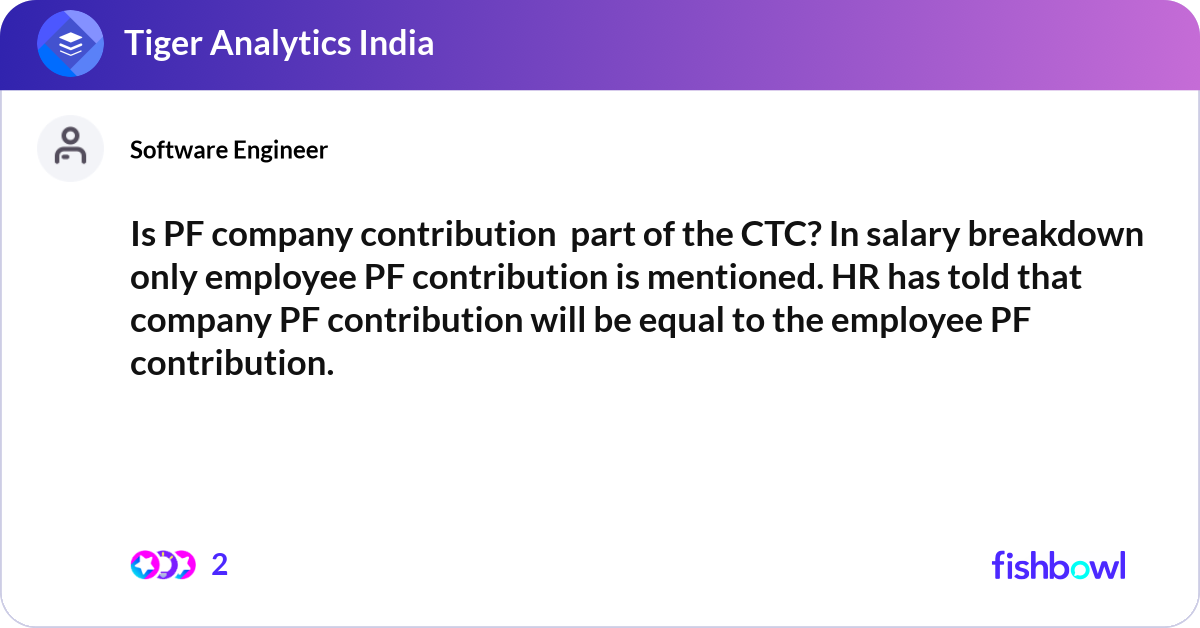 Is PF company contribution part of the CTC? In sa... | Fishbowl