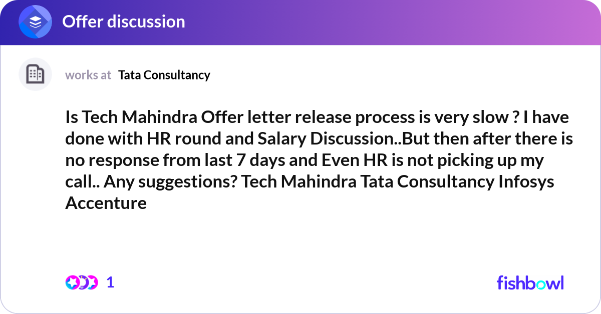 Is Tech Mahindra Offer letter release process is v... | Fishbowl