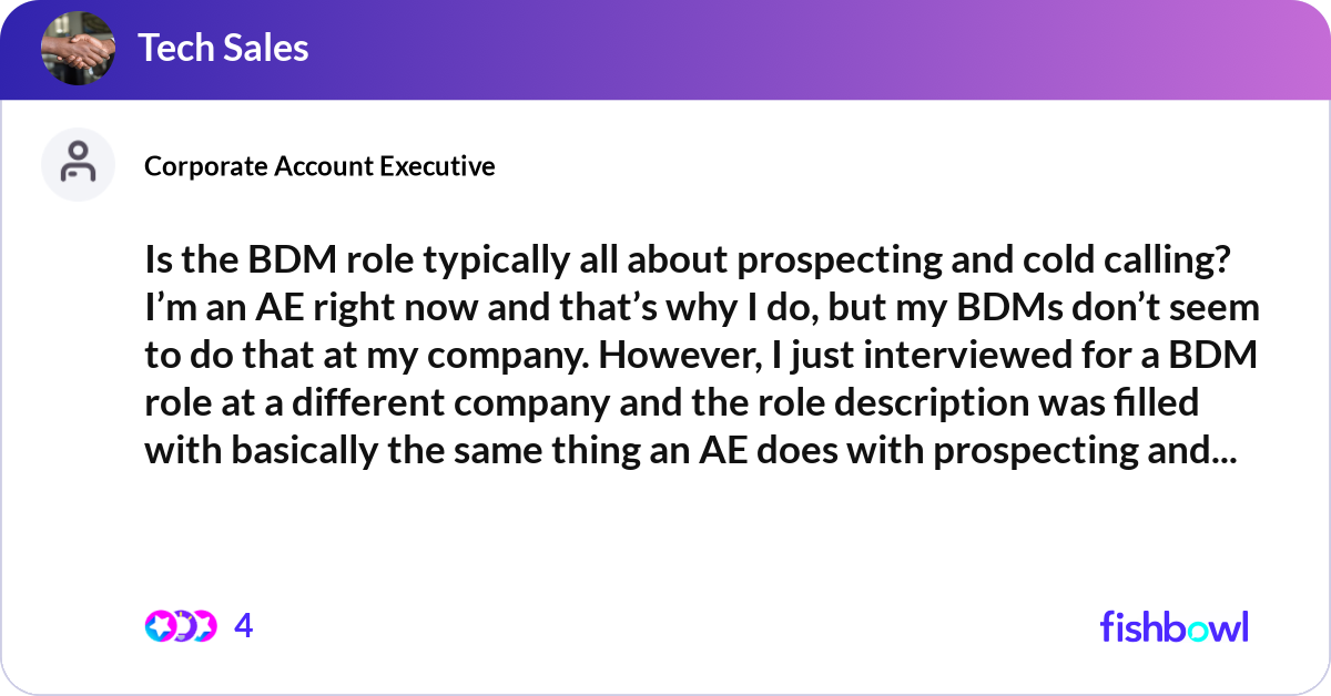 Is the BDM role typically all about prospecting an... | Fishbowl