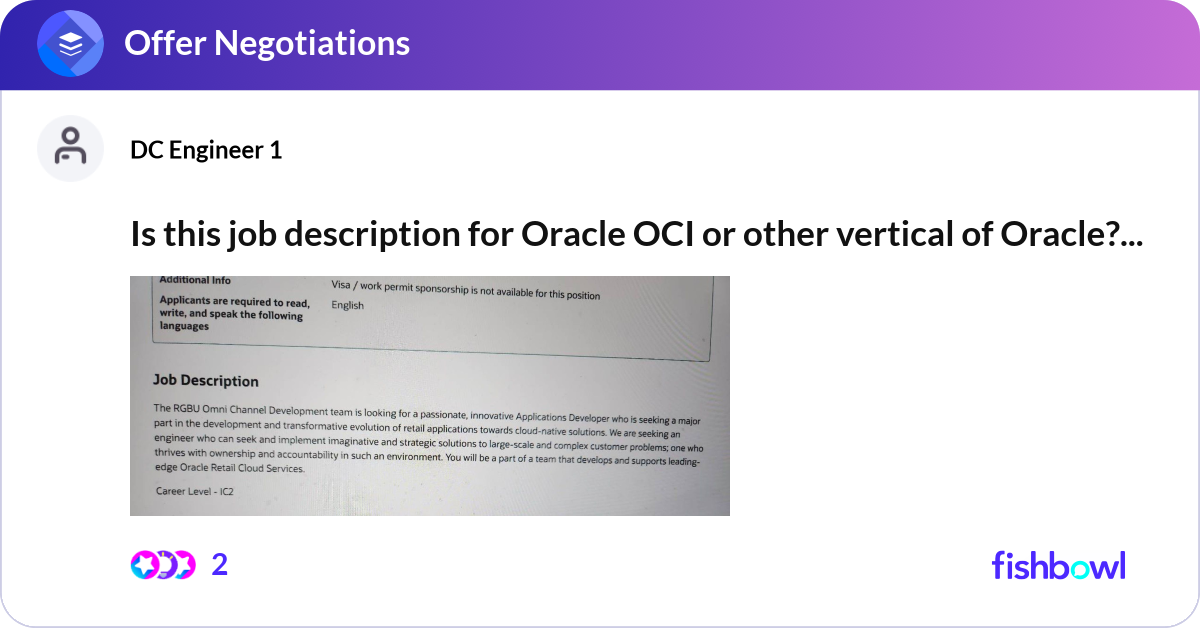 Is this job description for Oracle OCI or other ve... | Fishbowl