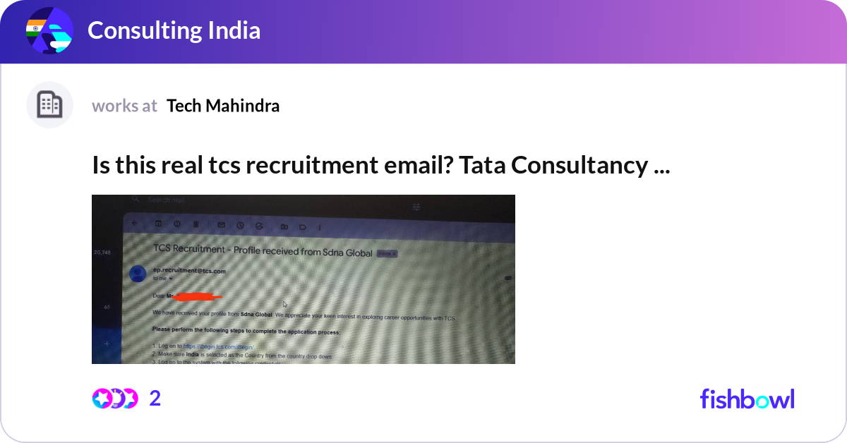 Is this real tcs recruitment email? Tata Consultan... | Fishbowl