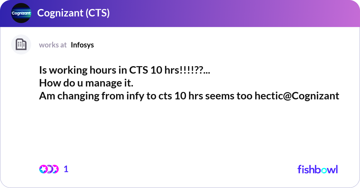 Is working hours in CTS 10 hrs!!!!??... How do u m... | Fishbowl