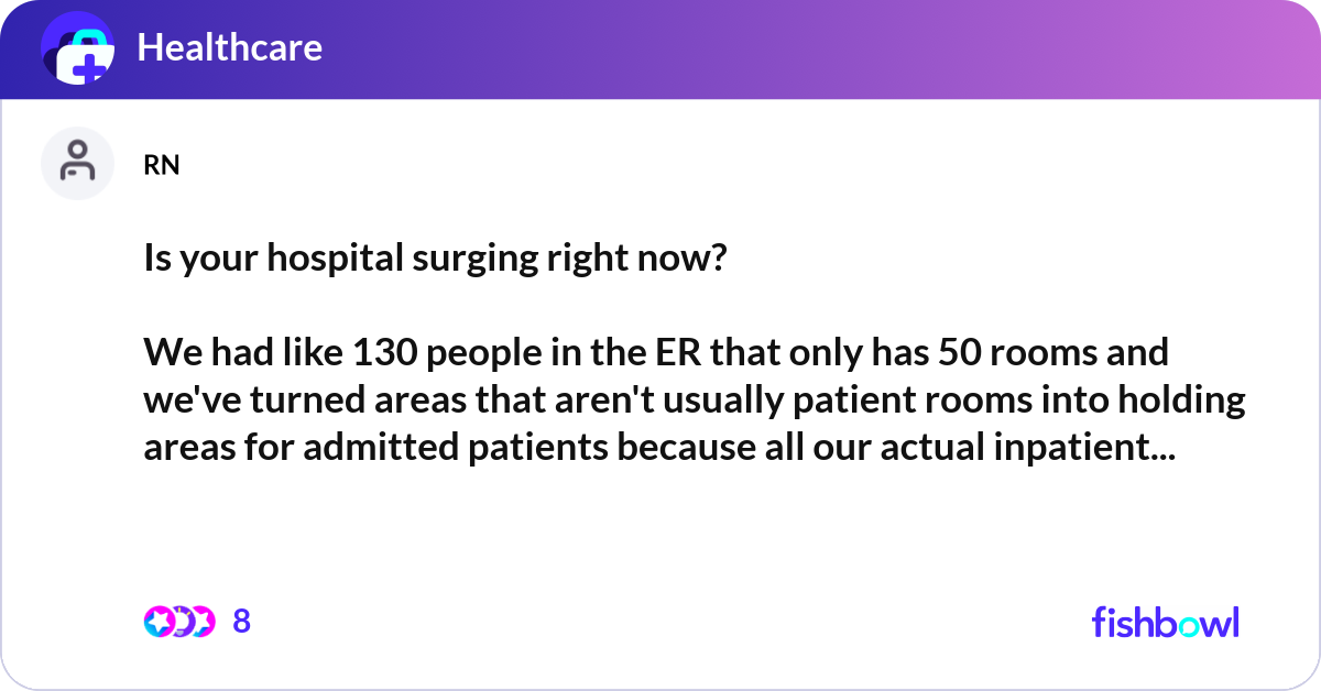 Is your hospital surging right now? We had like 1... | Fishbowl