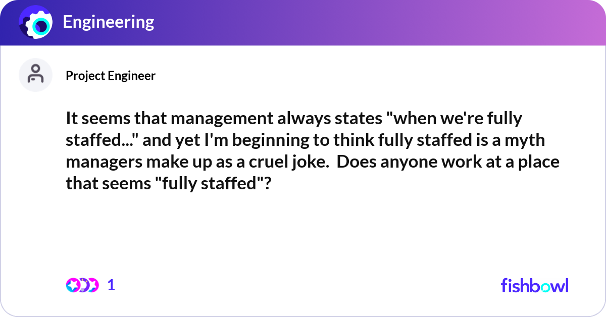 It seems that management always states "when we're... | Fishbowl