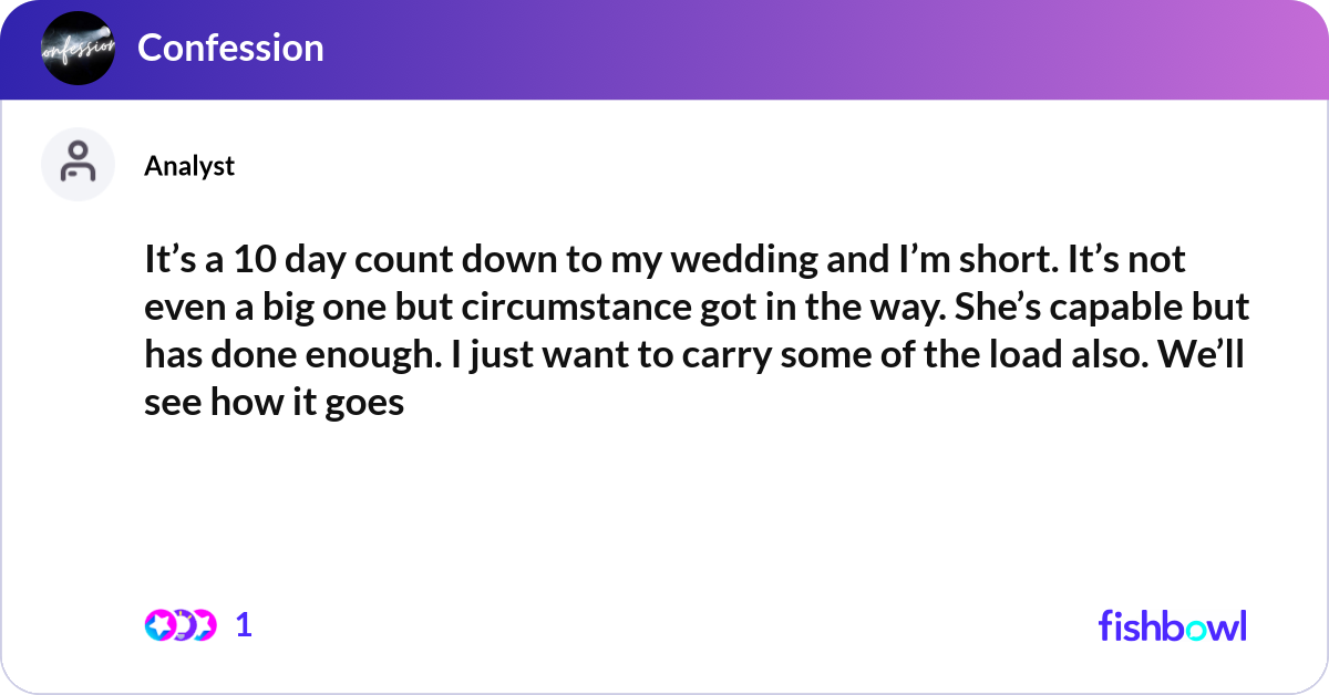 It’s a 10 day count down to my wedding and I’m sho... | Fishbowl