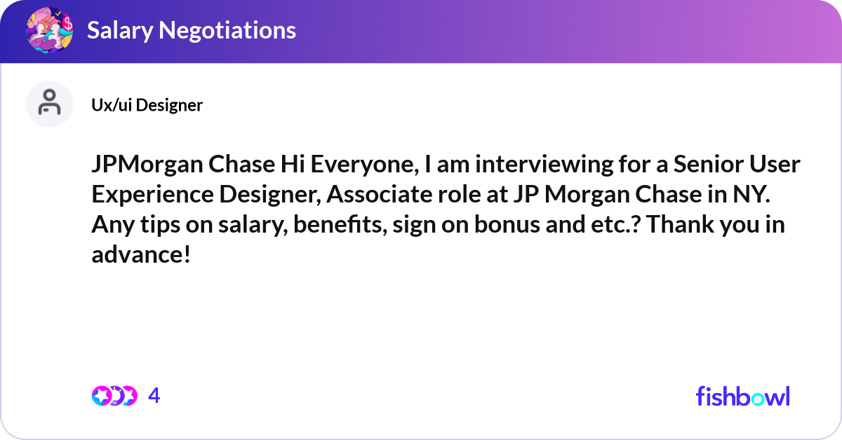 JPMorgan Chase Hi Everyone, I am interviewing for ... | Fishbowl