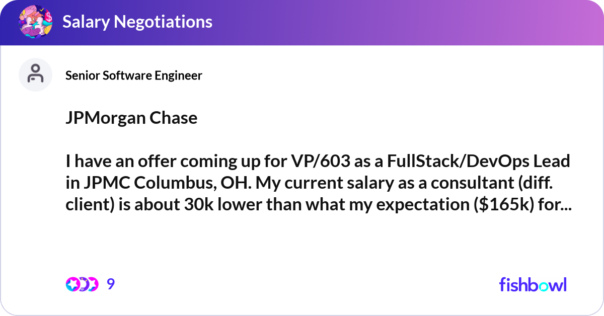 JPMorgan Chase I have an offer coming up for VP/... | Fishbowl