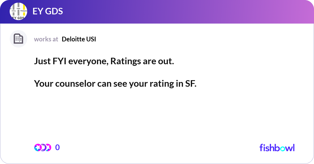 Just FYI everyone, Ratings are out. Your counselo... | Fishbowl
