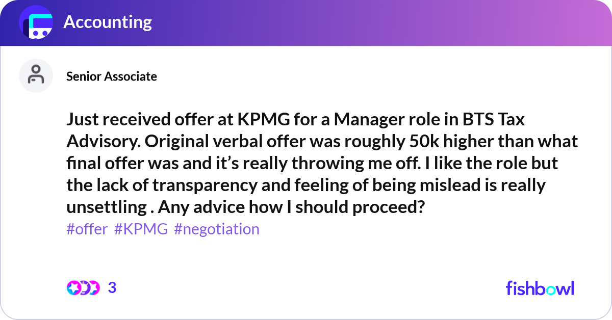 Just received offer at KPMG for a Manager role in ... | Fishbowl