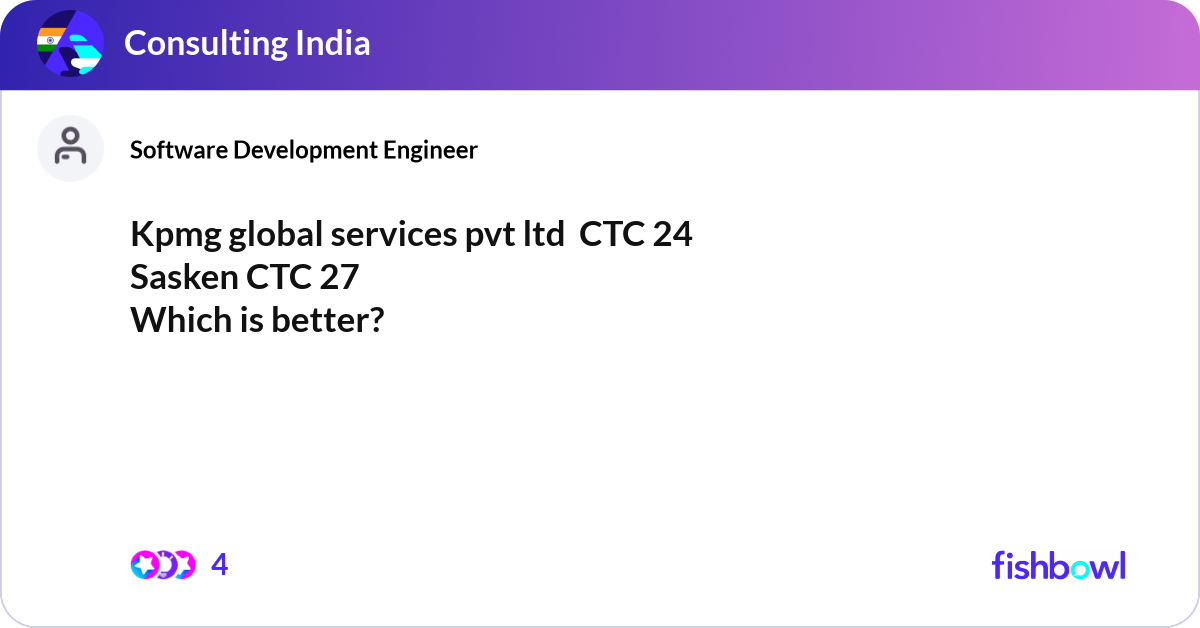 Kpmg global services pvt ltd CTC 24 Sasken CTC 27... | Fishbowl