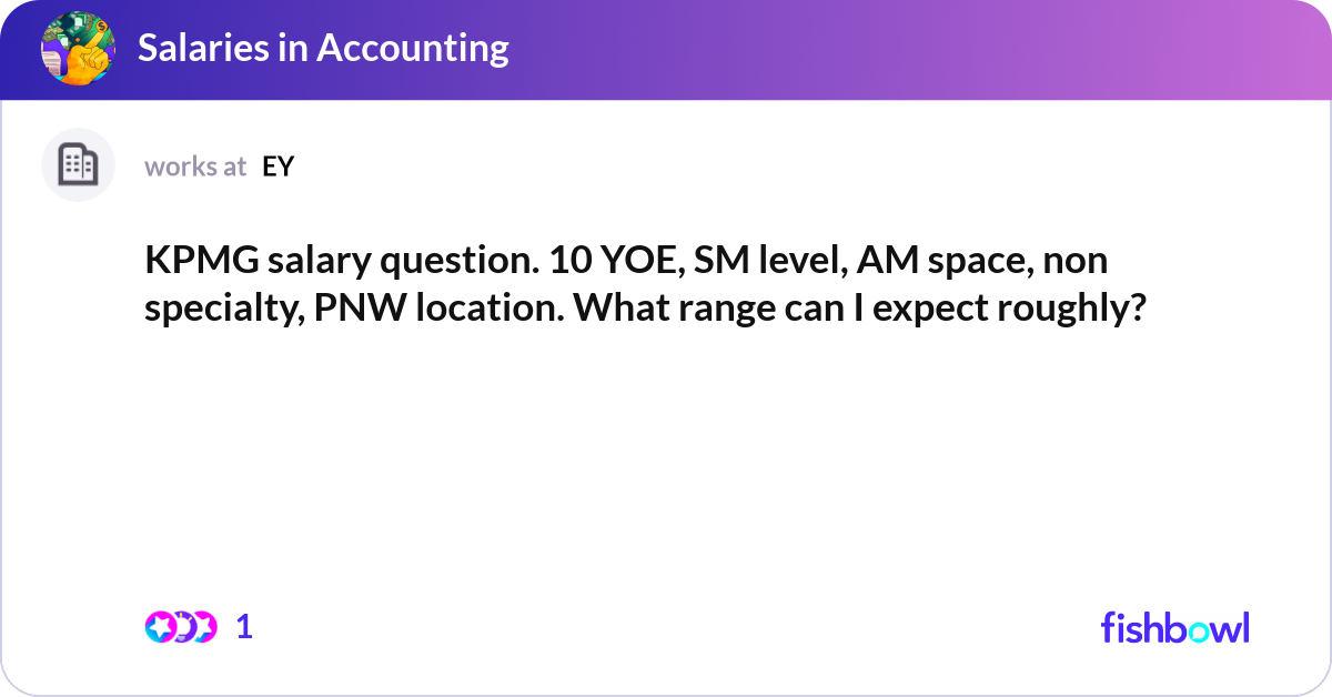 KPMG salary question. 10 YOE, SM level, AM space, ... | Fishbowl