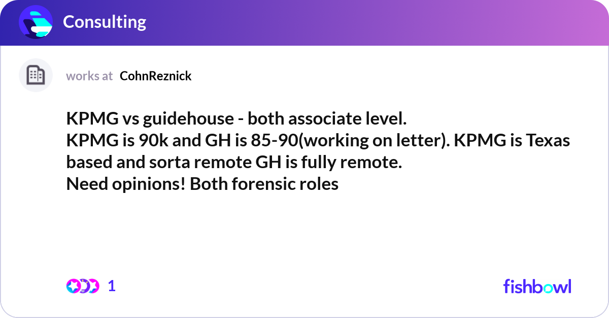 KPMG vs guidehouse - both associate level. KPMG is... | Fishbowl