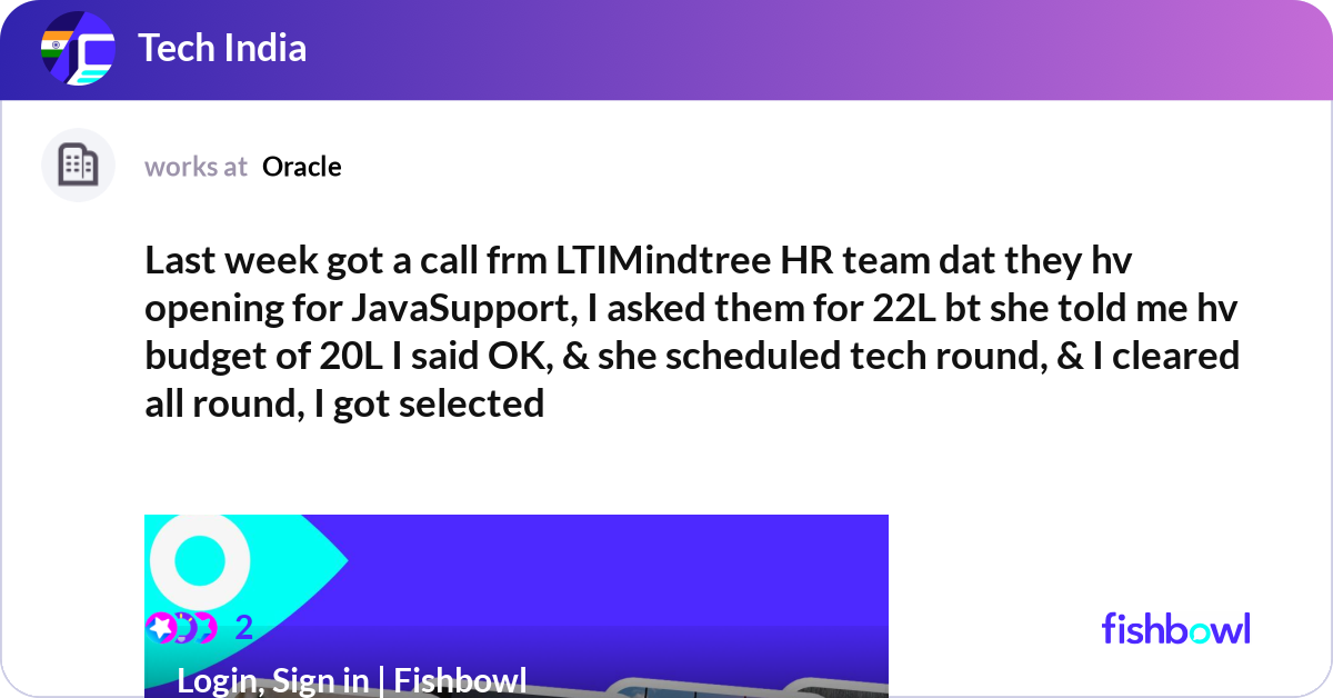 Last week got a call frm LTIMindtree HR team dat t... | Fishbowl