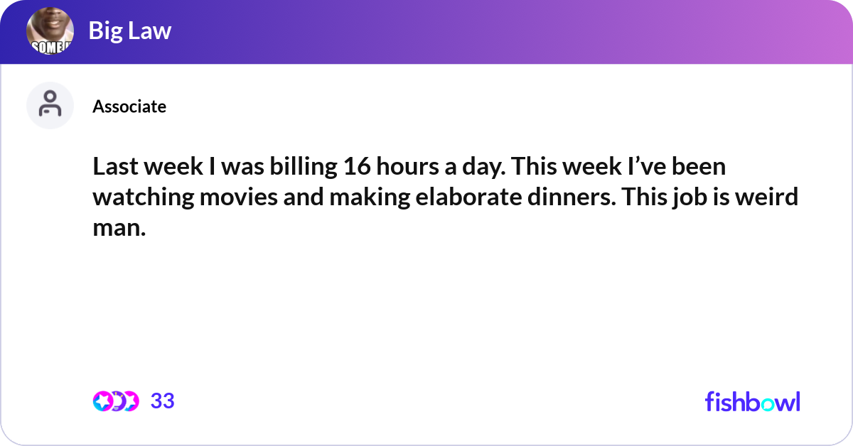 Last week I was billing 16 hours a day. This week ... | Fishbowl