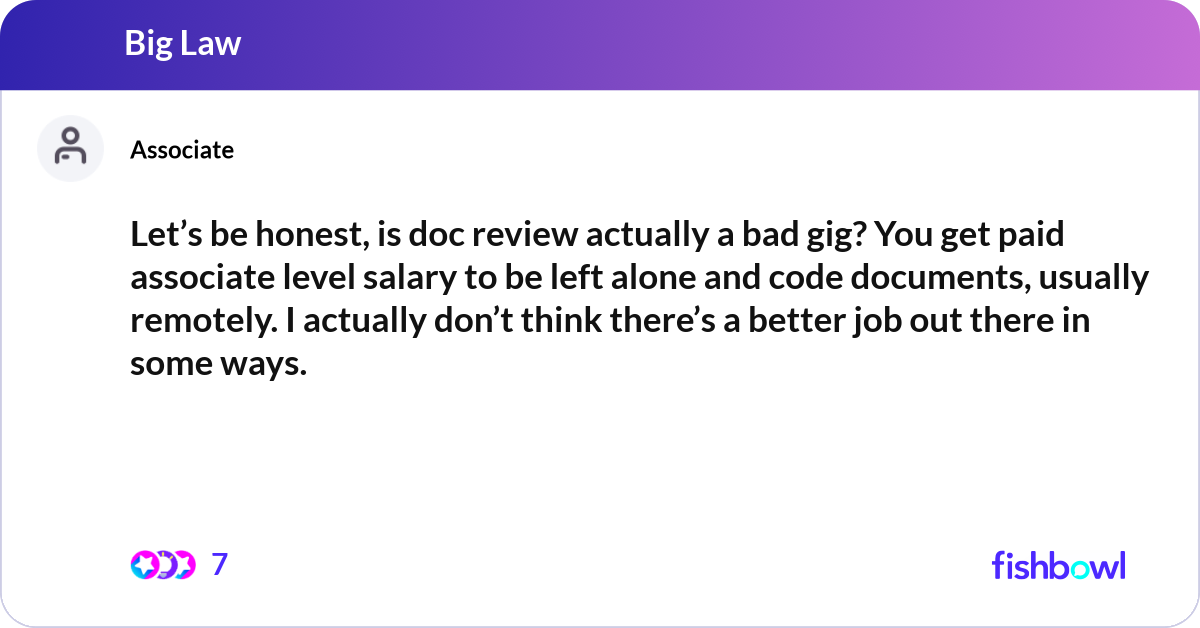 Let’s be honest, is doc review actually a bad gig?... | Fishbowl