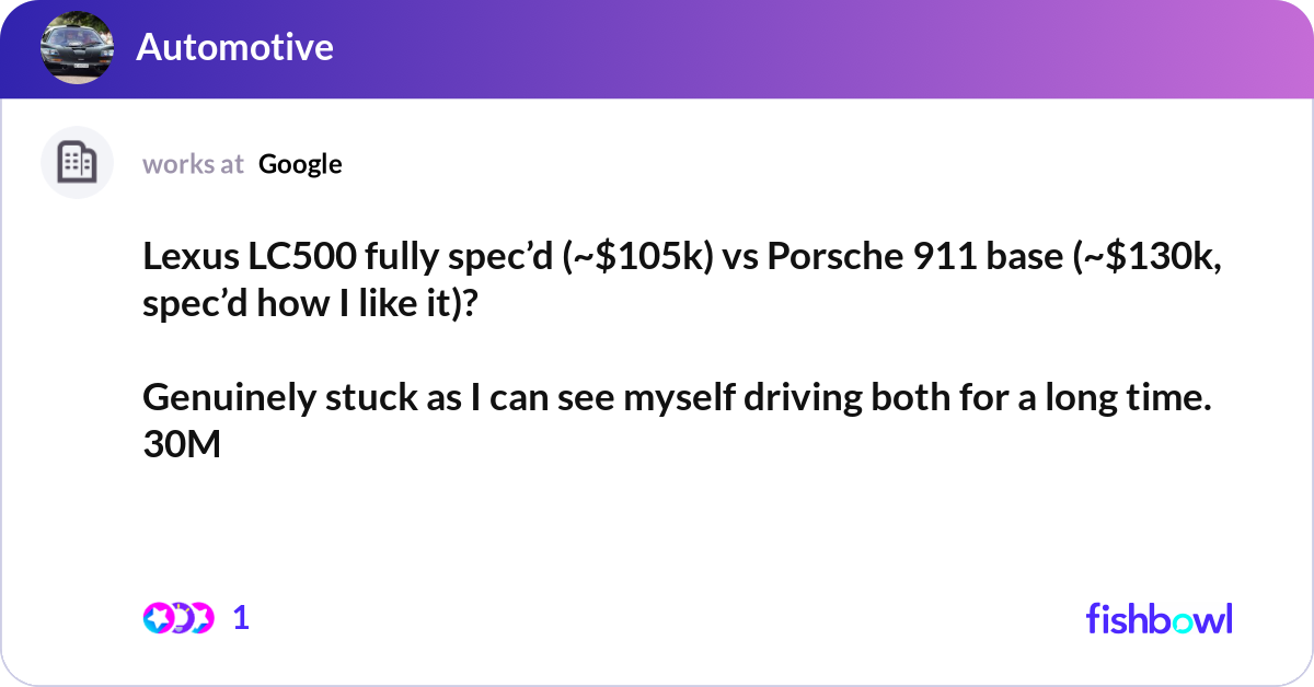 Lexus LC500 fully spec’d (~$105k) vs Porsche 911 b... | Fishbowl