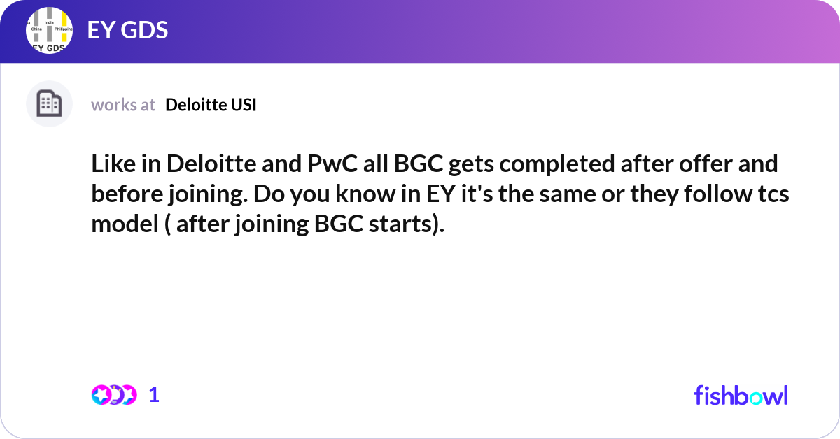 Like in Deloitte and PwC all BGC gets completed af... | Fishbowl