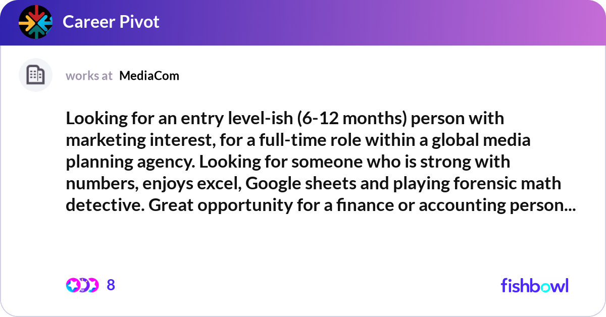 Looking for an entry level-ish (6-12 months) perso... | Fishbowl