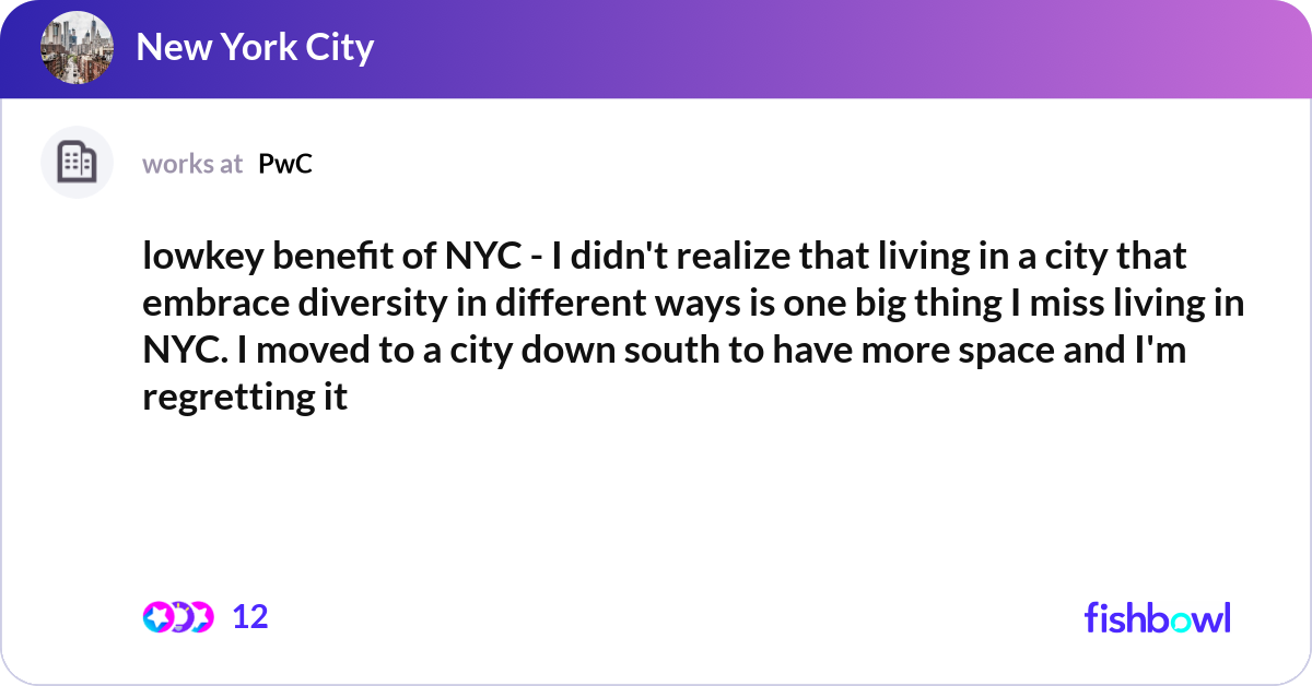 lowkey benefit of NYC - I didn't realize that livi... | Fishbowl