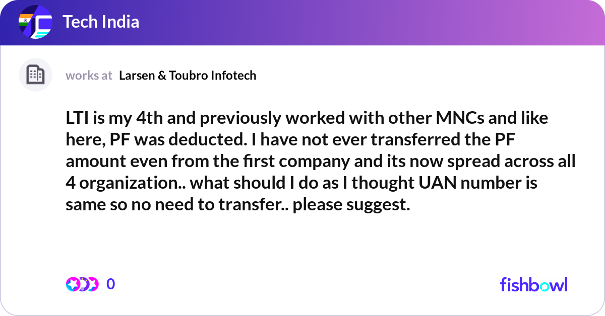 LTI is my 4th and previously worked with other MNC... | Fishbowl