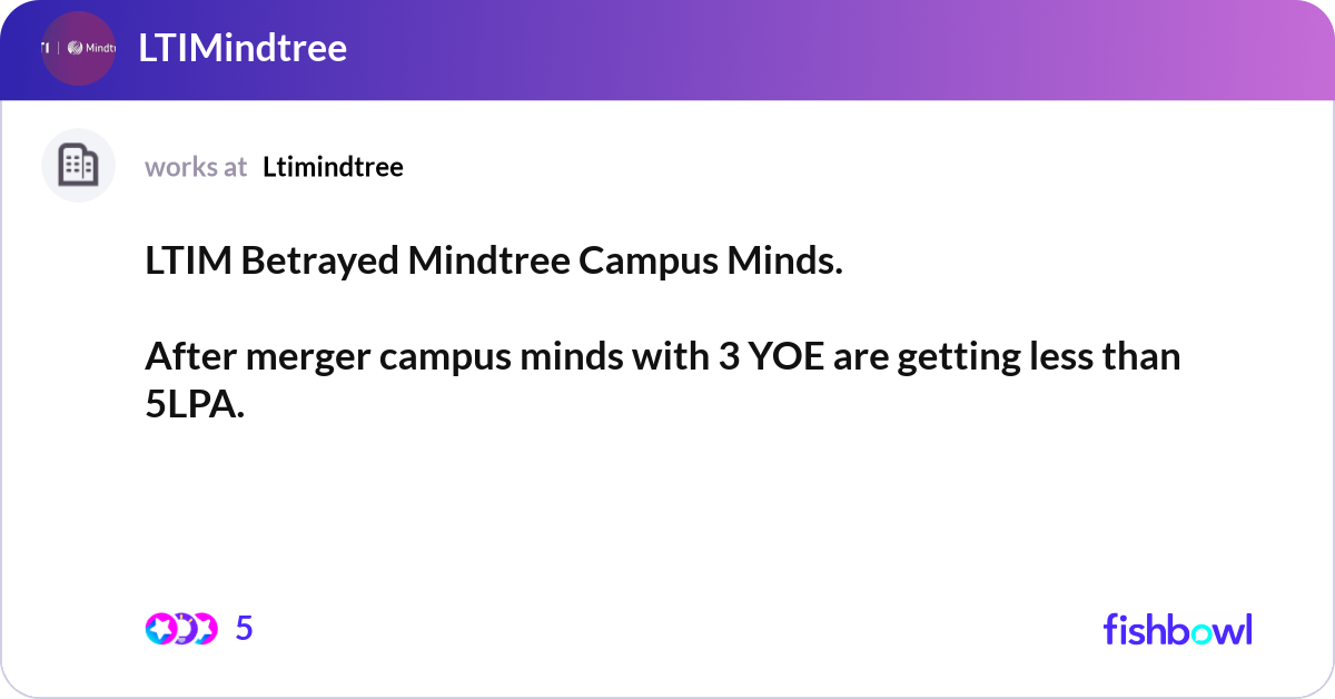 LTIM Betrayed Mindtree Campus Minds. After merger... | Fishbowl