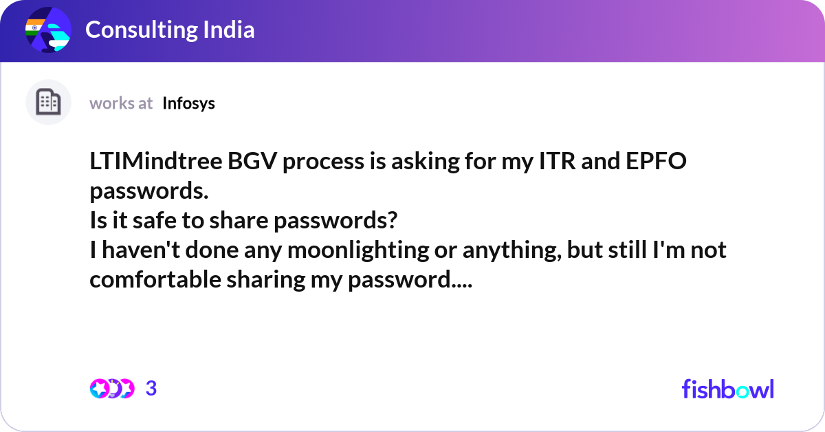 LTIMindtree BGV process is asking for my ITR and E... | Fishbowl