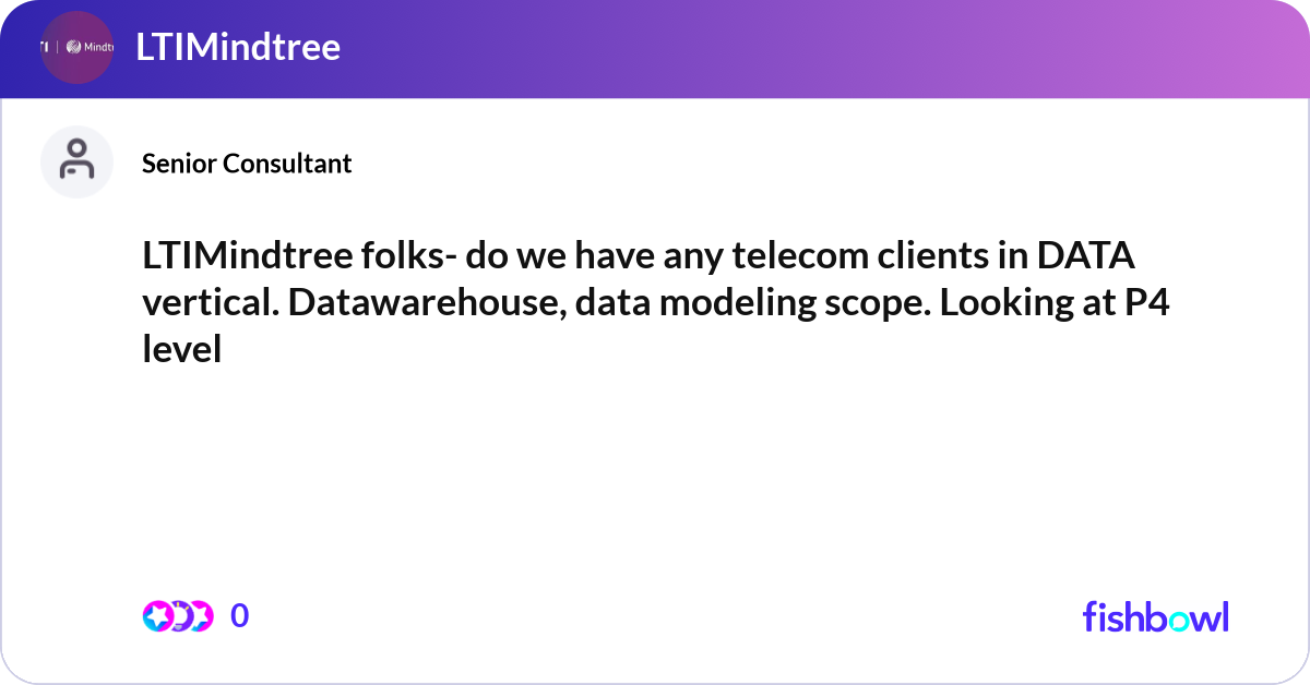 LTIMindtree folks- do we have any telecom clients ... | Fishbowl